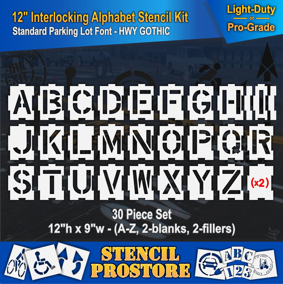 12" Interlocking Alphabet Kit Stencil - RAE ProStores