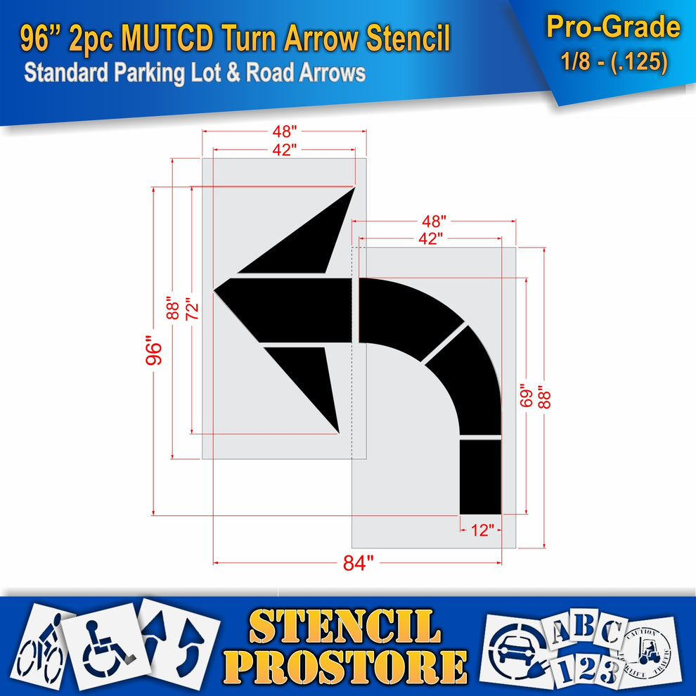 96 Inch 2pc MUTCD Turn Arrow Stencil - RAE ProStores